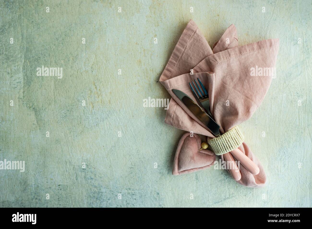 Place setting with heart shaped decoration for St. Valentine Day dinner ...
