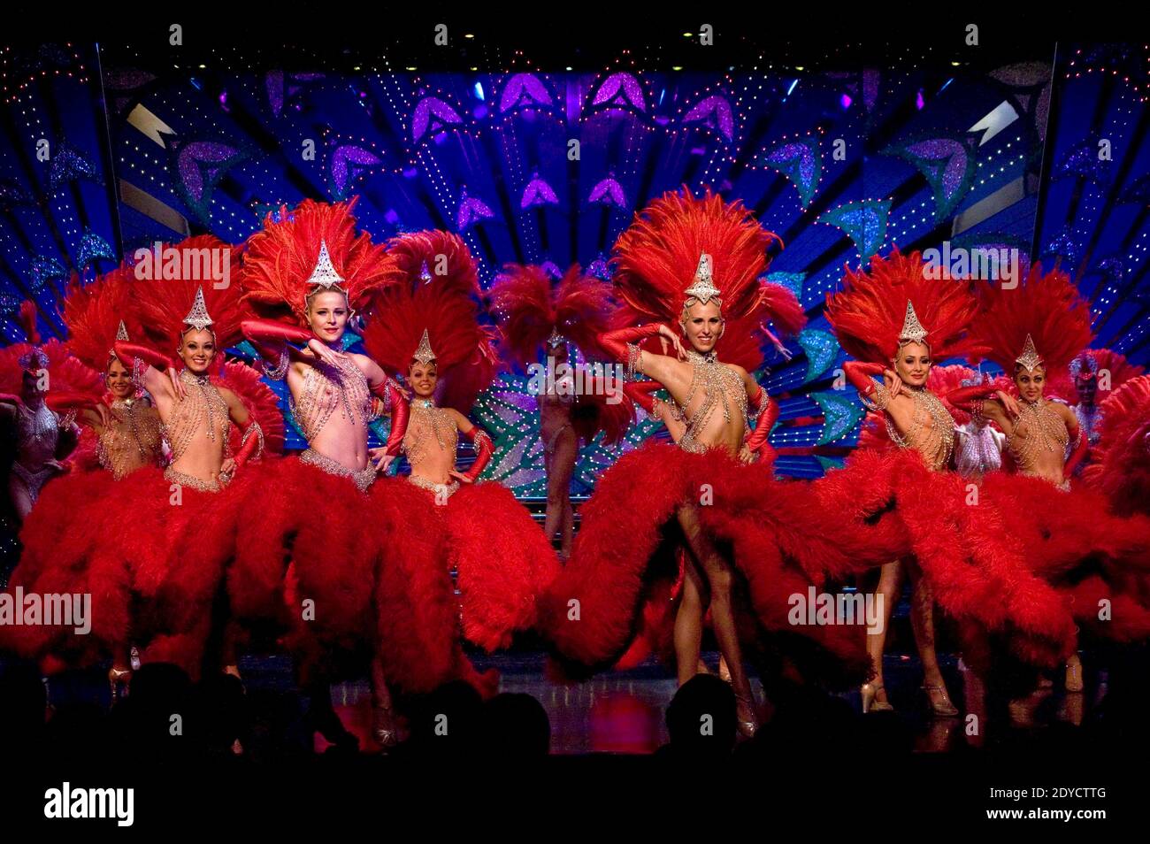 Dancers perform at world famous cabaret Moulin Rouge in Pigalle ...