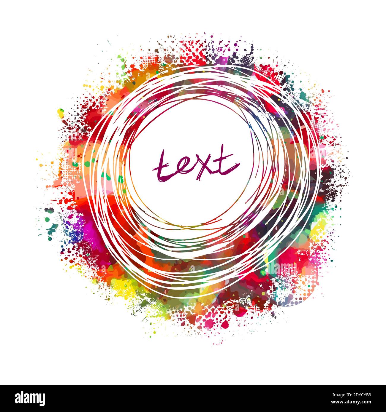 Round multi-colored frame from spots of paint. Background from blots ...