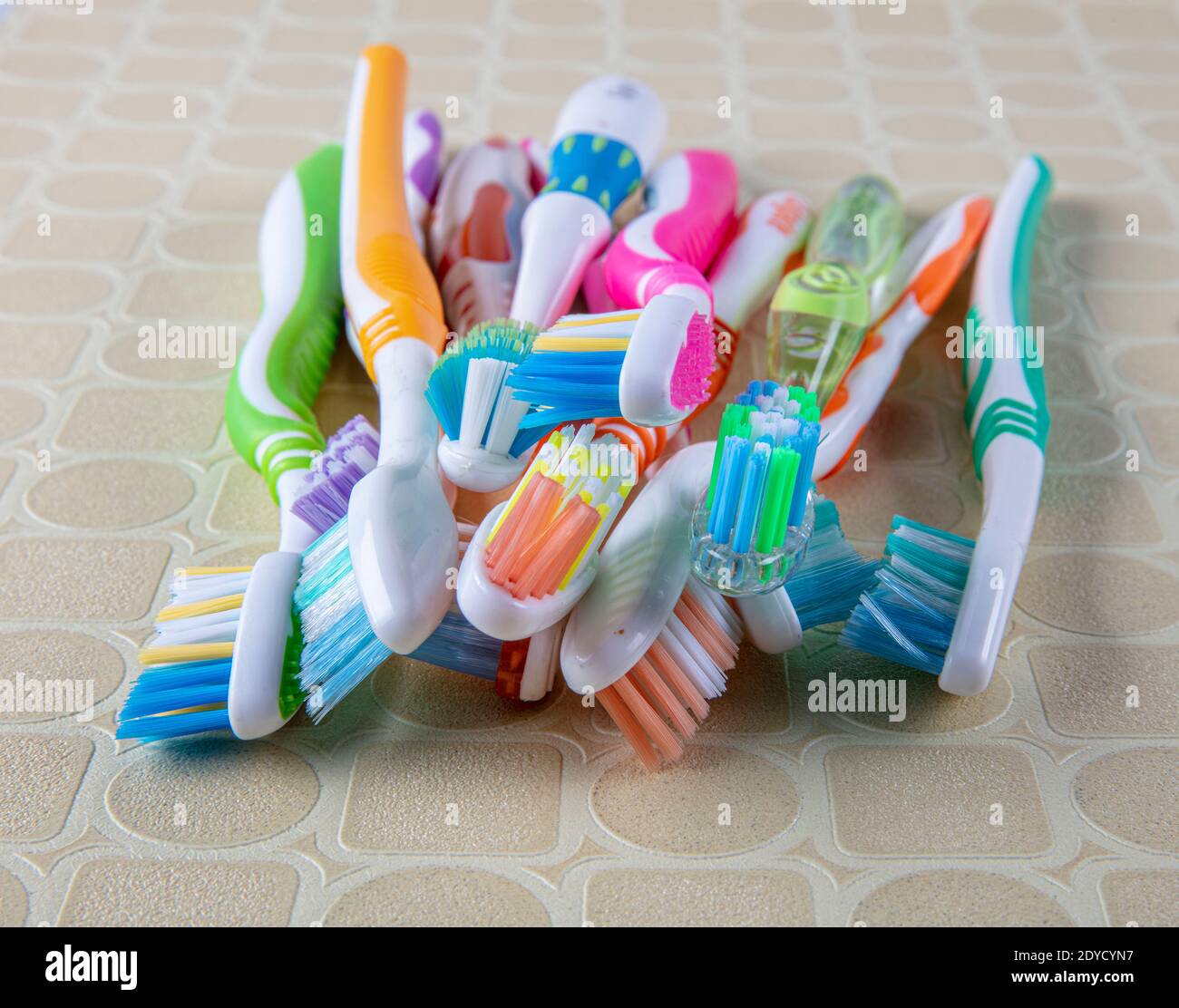 Different multi-colored toothbrushes stock images. Morning hygiene ...