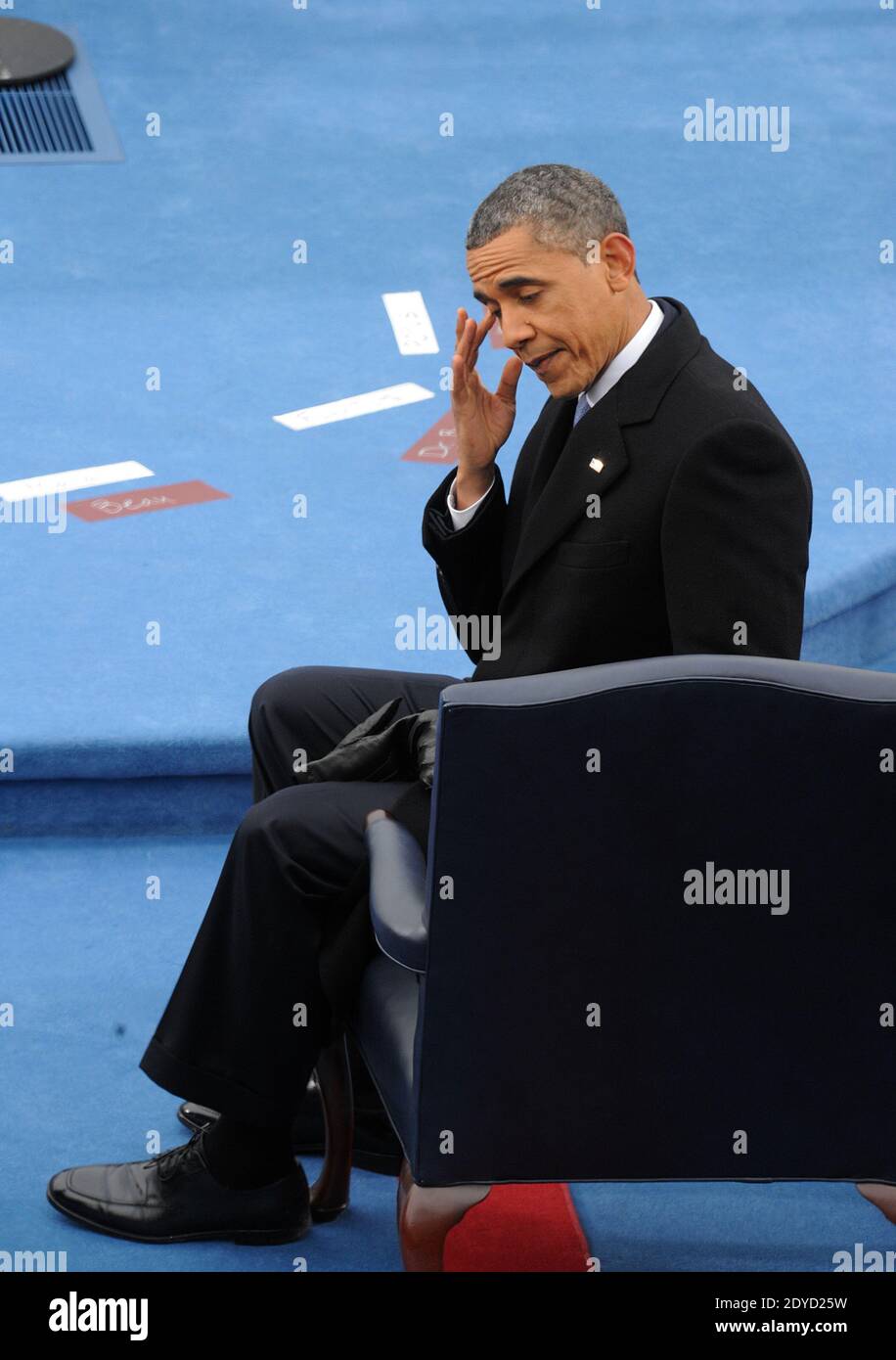 Barack Obama looks on during his swearing-in as 45th U.S. President at ...