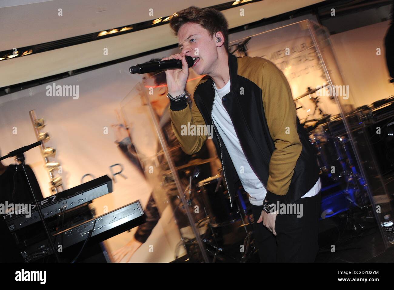 British singer Conor Maynard performs a showcase at Citadium in Paris ...