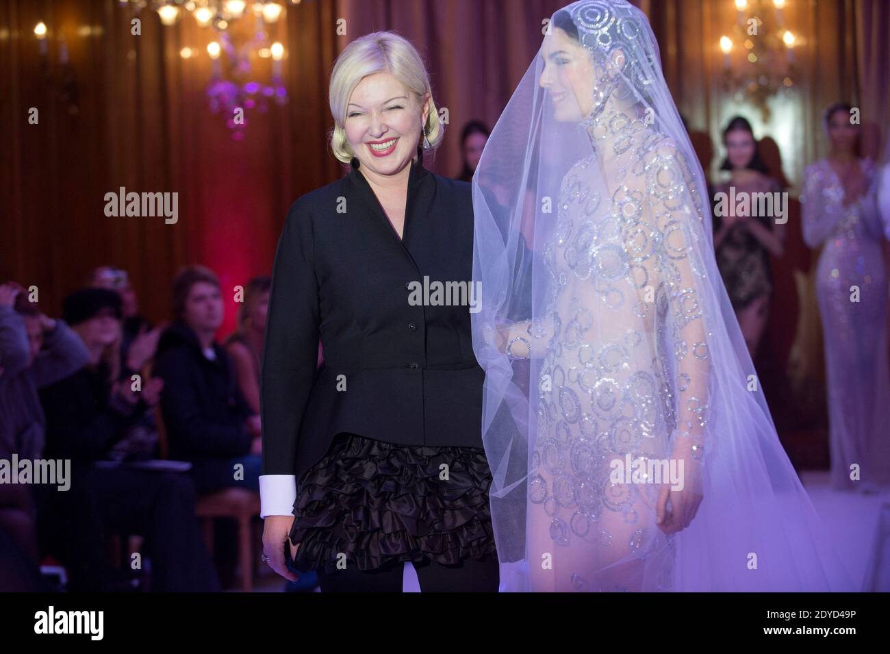 Russian designer Yulia Yanina (center) seen at the end of her Haute ...