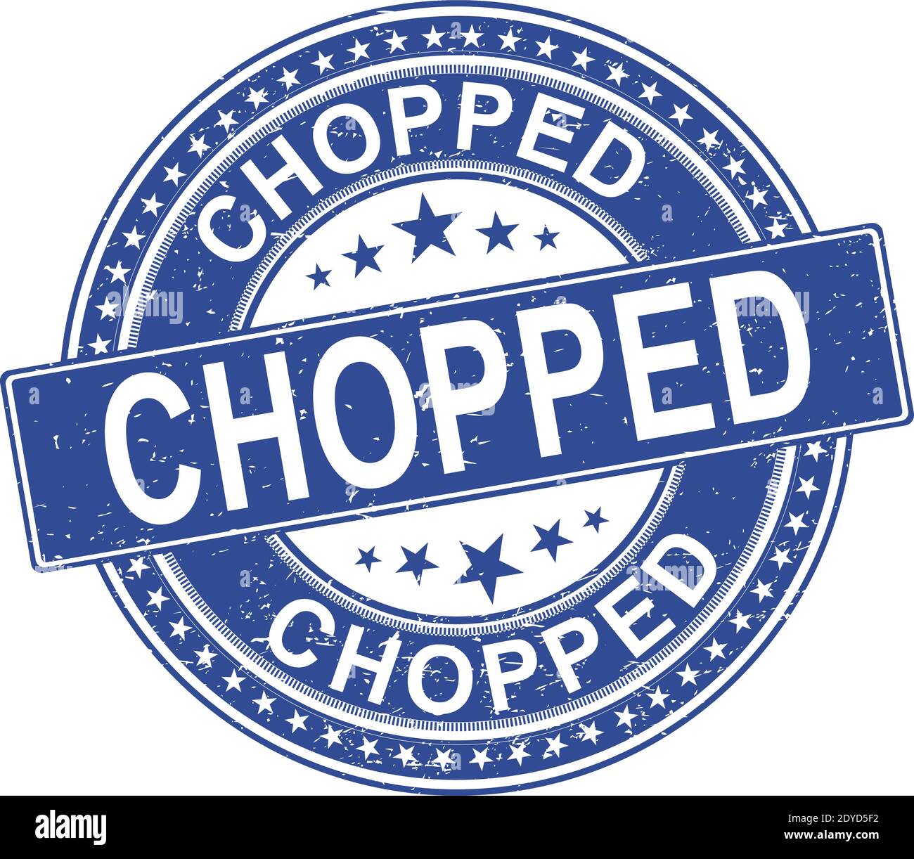 Grunge chopped word with star icon round rubber seal stamp on white ...