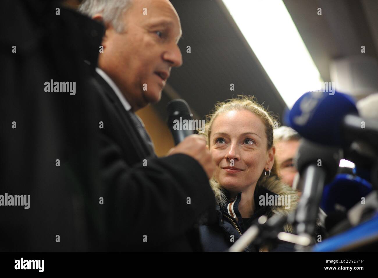 French Florence Cassez alongside Foreign Minister Laurent Fabius during ...