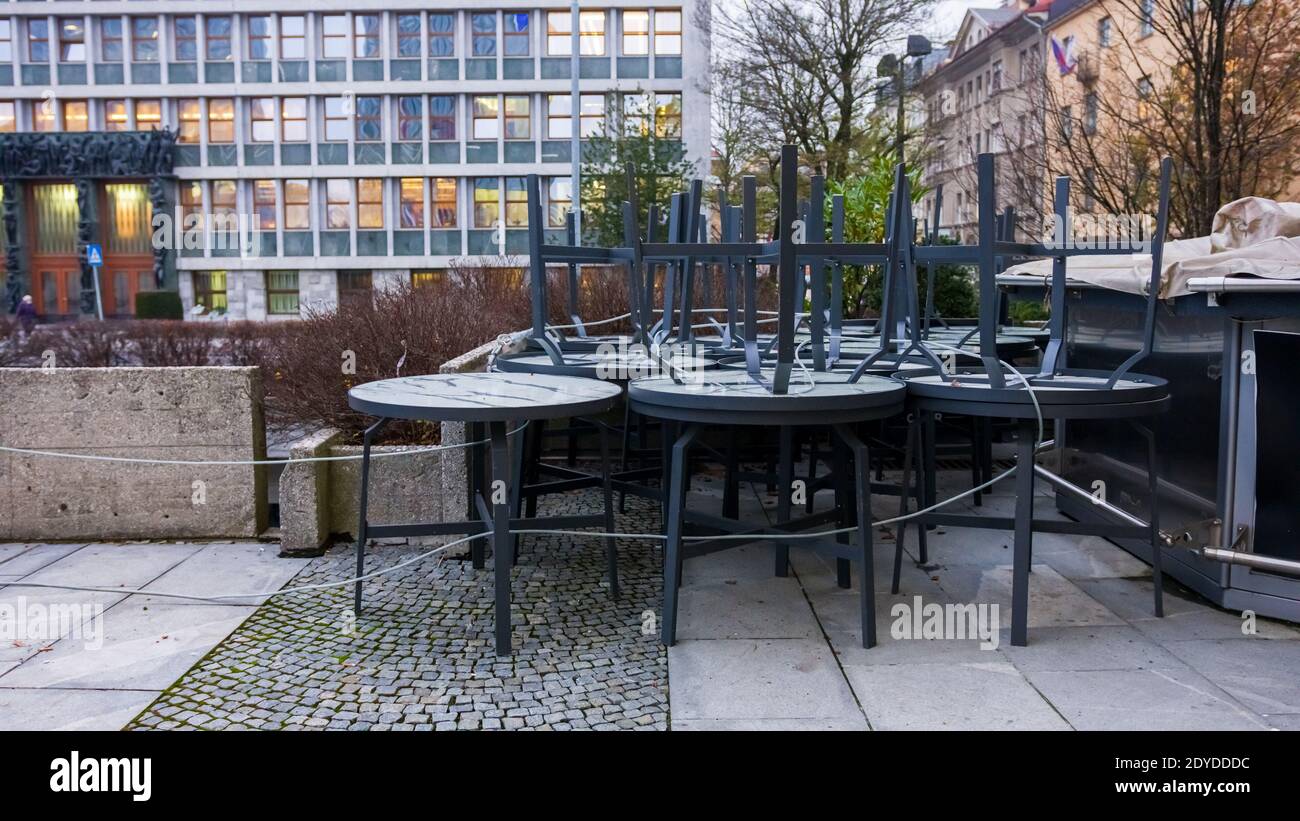 Closed and empty bars, restaurants and cafes due to Coronavirus in the ...