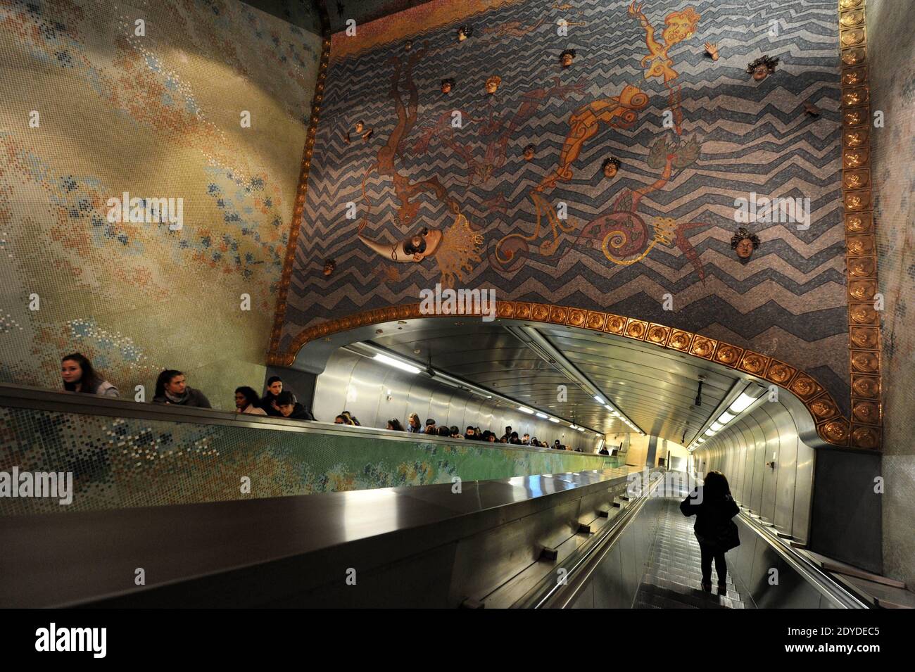 People walk in the amazing 'Materdei' metro station in Naples, Italy on ...