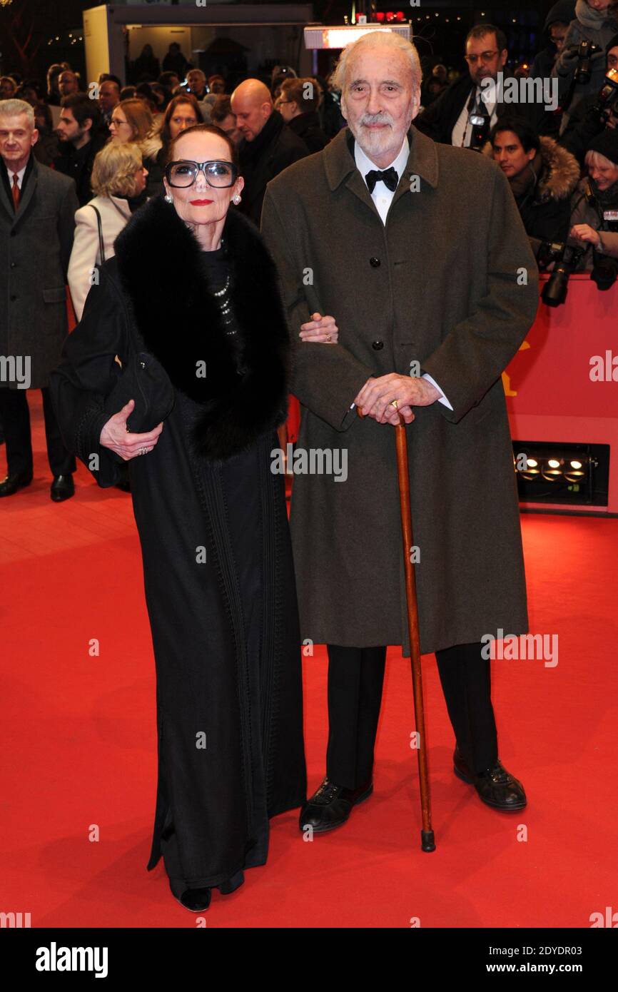 Christopher Lee and wife Birgit Kroencke attending the 'Night Train to ...