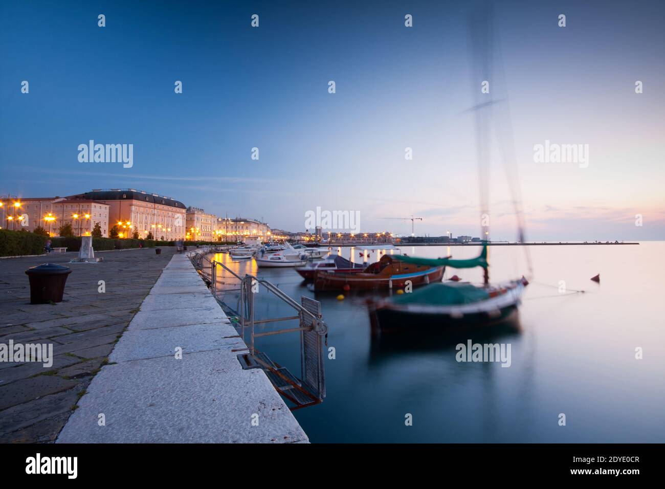 Trieste port at night -long exposure Stock Photo - Alamy