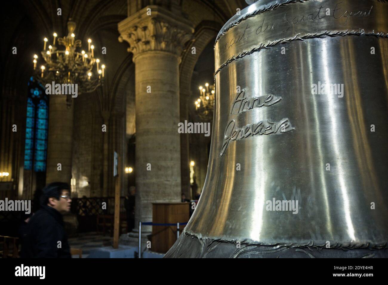 Nine new bells are displayed at Notre-Dame Cathedral in Paris, France ...