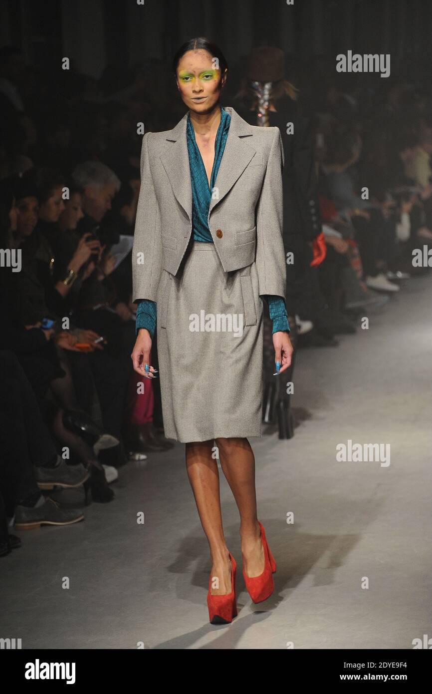 A model displays a creation by Vivienne Westwood on her Fall-Winter ...