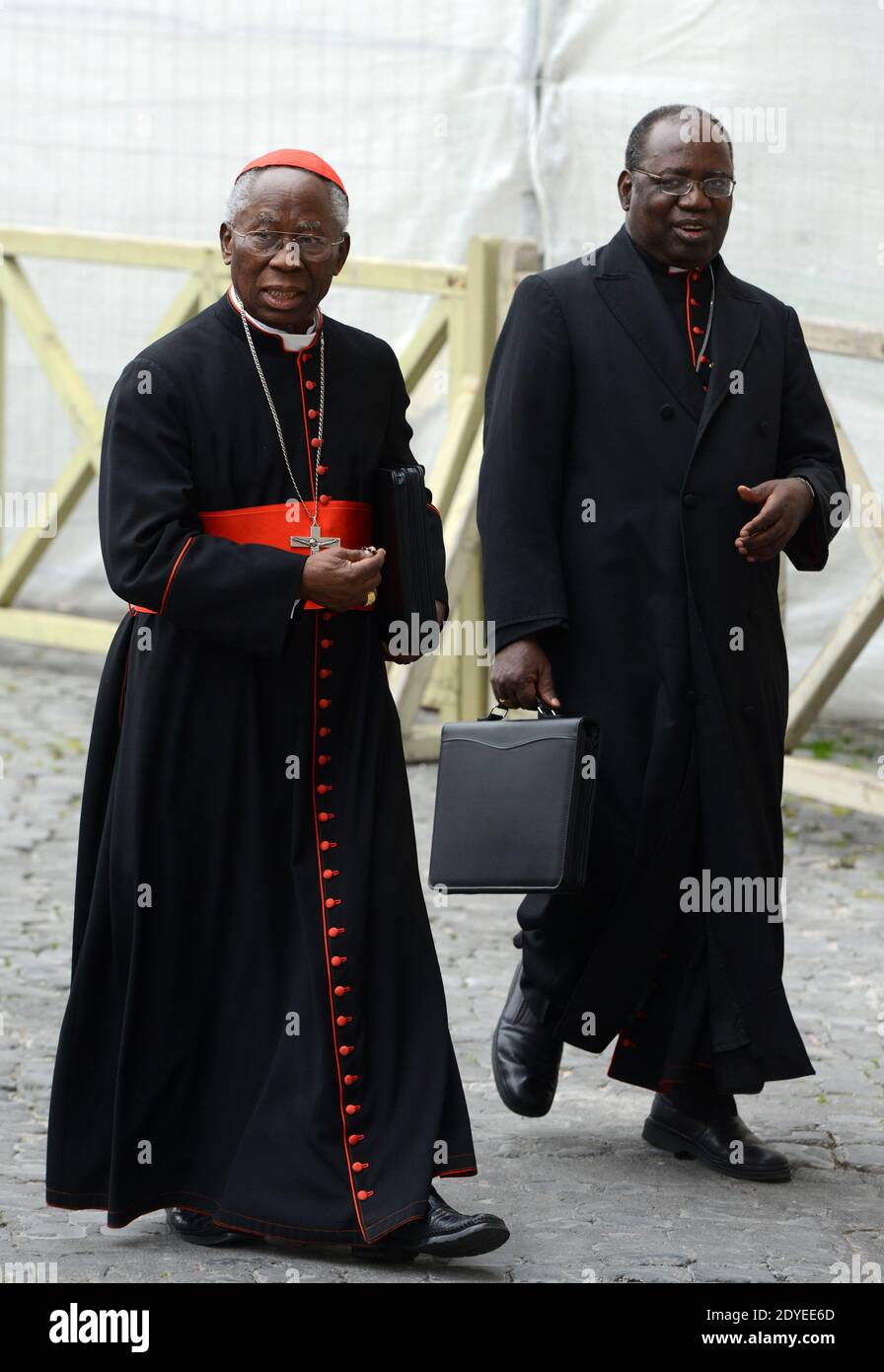 Nigerian cardinal Francis Arinze arrives for talks ahead of a conclave ...
