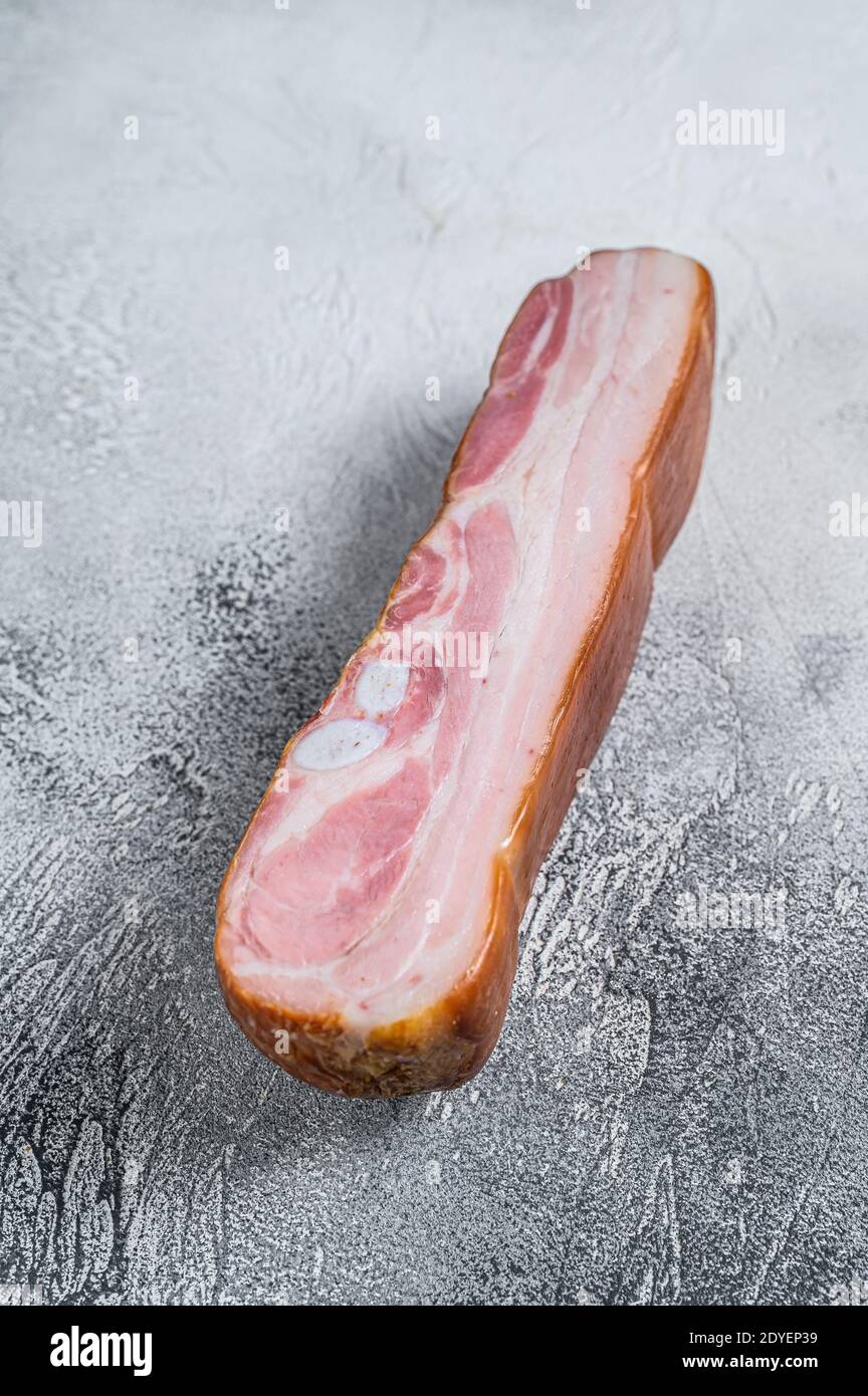Fresh pork belly bacon block. White background. Top view Stock Photo ...