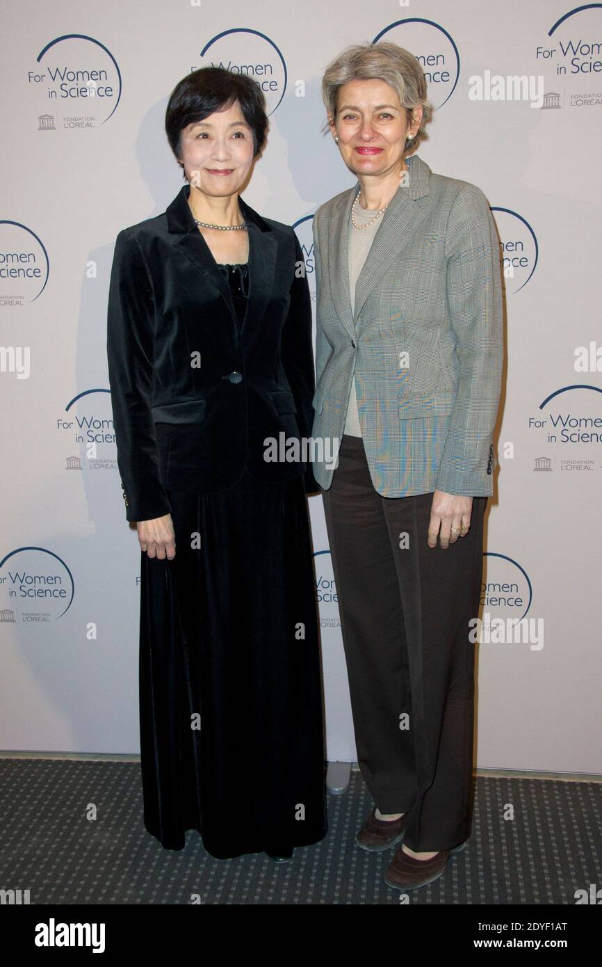 Reiko Kuroda and Irina Bokova, General Director of UNESCO attending the unveilling of the 'L ...
