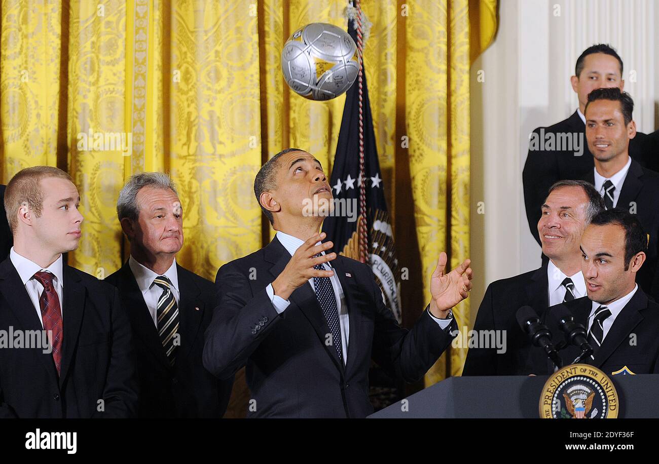 United States President Barack Obama juggles with a soccer ball as he ...