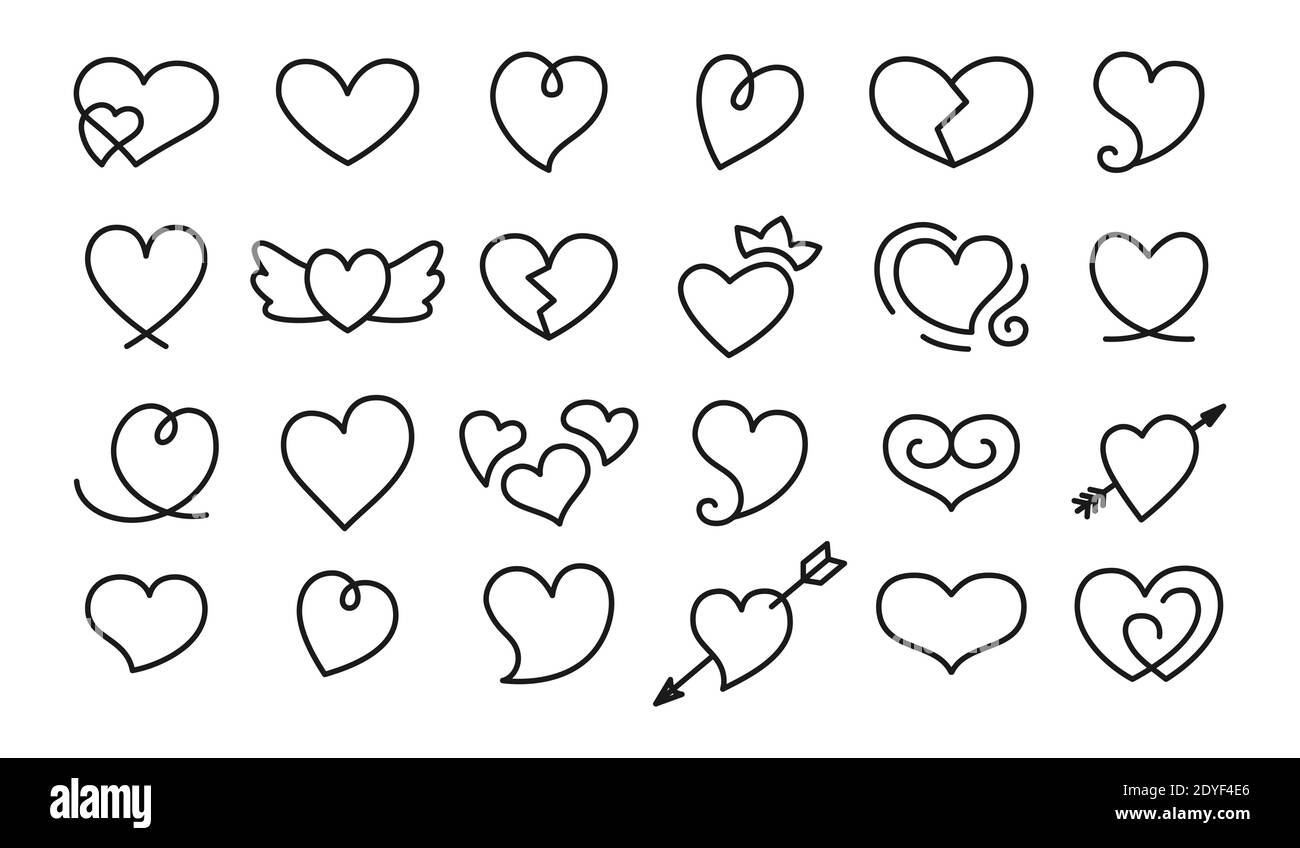 Heart outline hand drawn icon. Valentines day doodle hearts outline ...