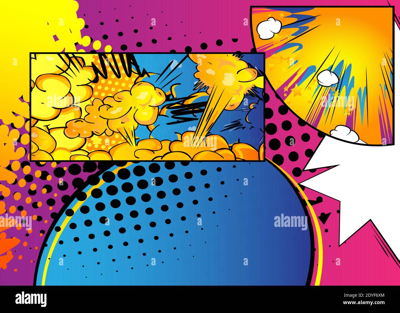 Cartoon design colored background. Comic book illustration with speech ...