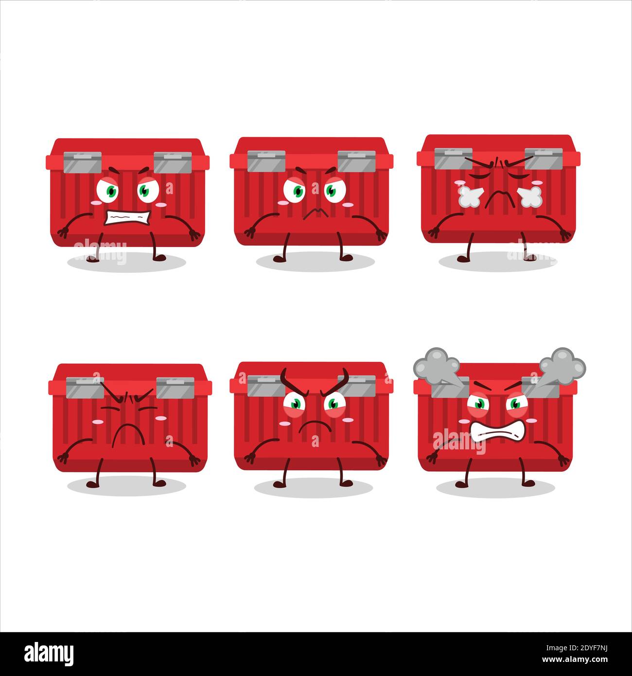 Red toolbox cartoon character with various angry expressions. Vector ...