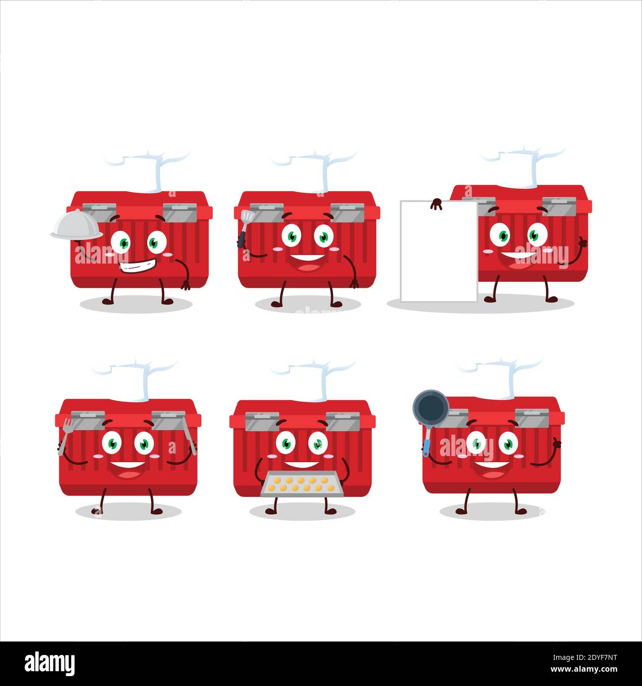 Cartoon character of red toolbox with various chef emoticons. Vector ...