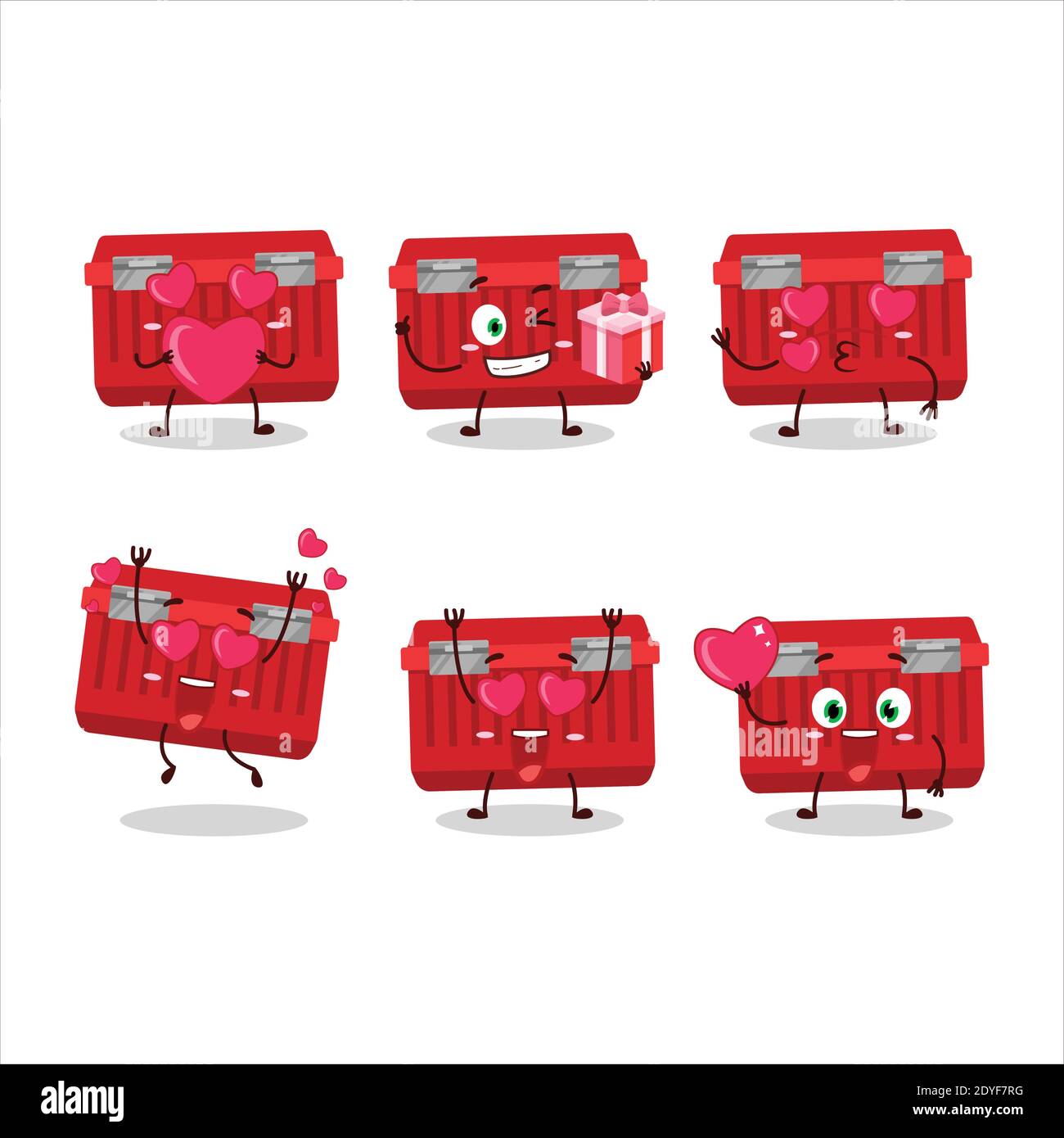 Red toolbox cartoon character with love cute emoticon. Vector ...