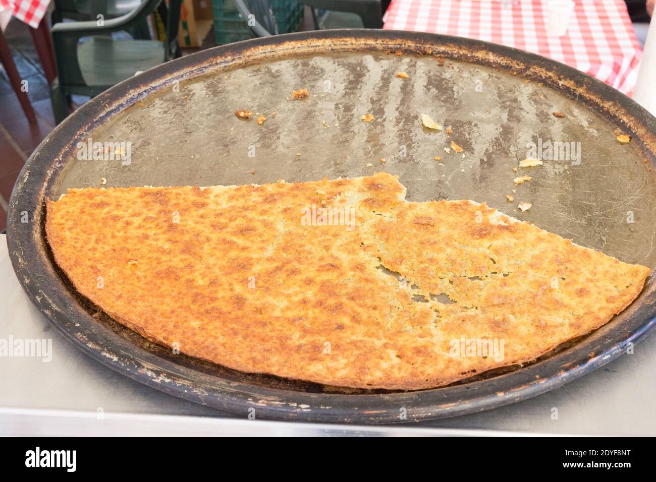 France Nice Cote d'Azur Pan of Traditional Socca in Outdoor Market ...