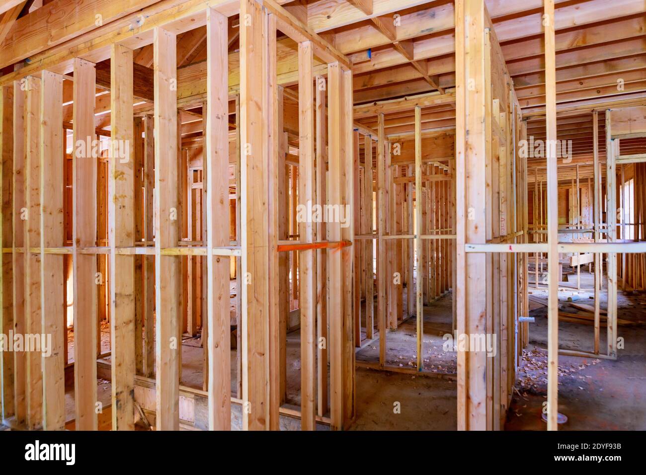 Framing of beams house on of new home under construction Stock Photo ...