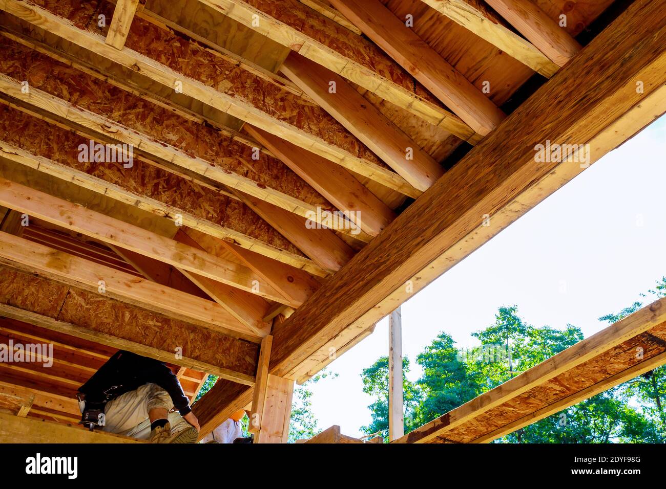 Construction home interior inside a framing on residential beam ...