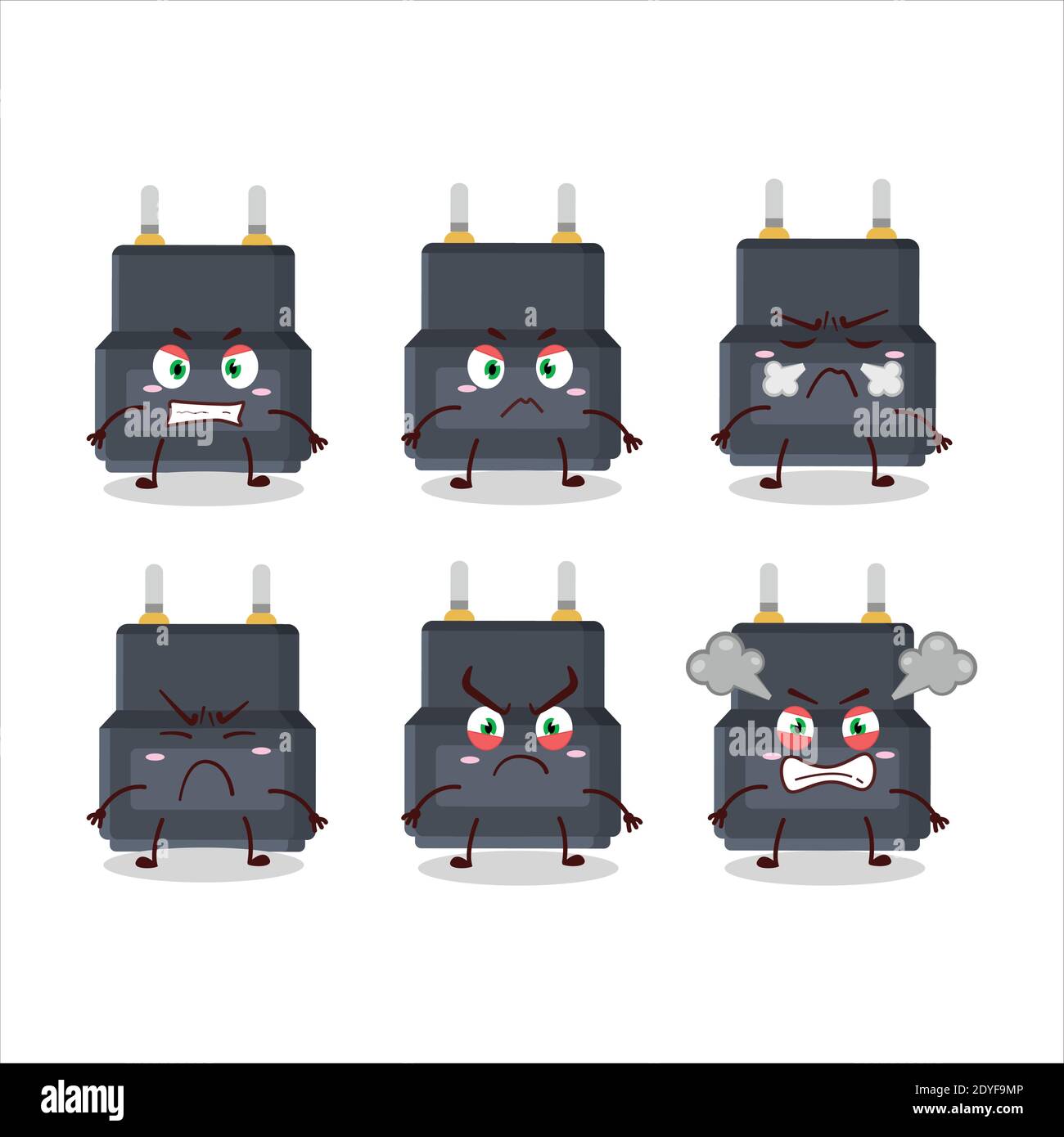 Adapter connector cartoon character with various angry expressions ...