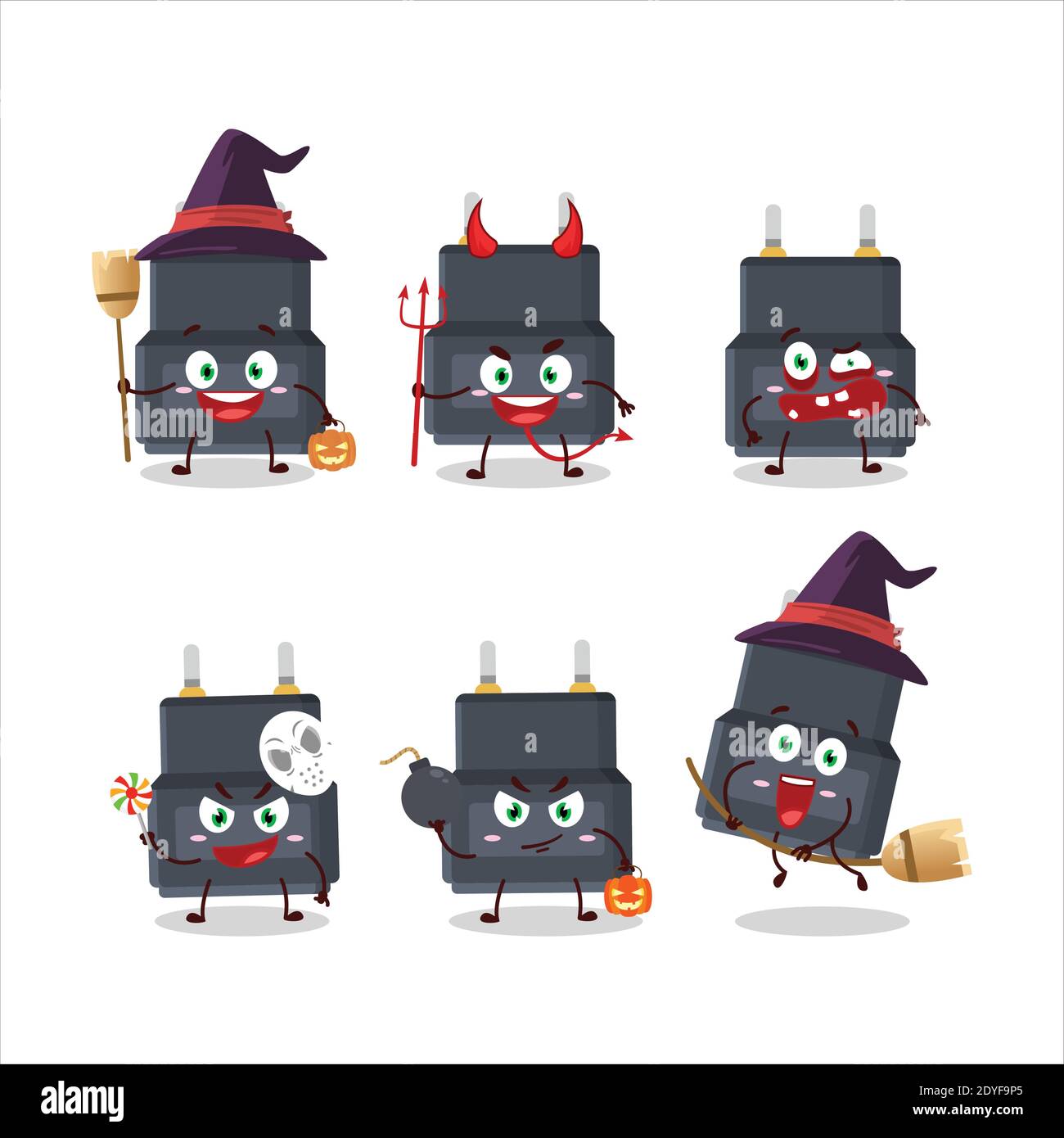Halloween expression emoticons with cartoon character of adapter ...