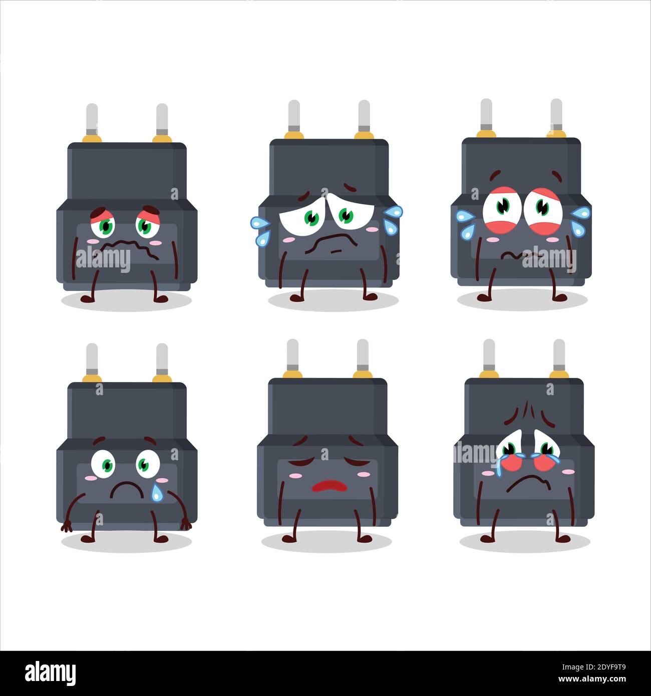 Adapter connector cartoon character with sad expression. Vector ...
