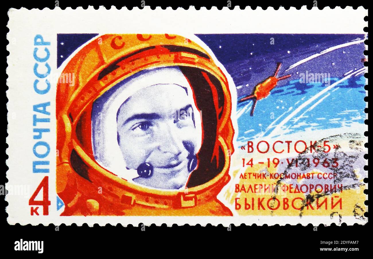 Portrait of cosmonaut v f bykovsky and rocket hi-res stock photography ...