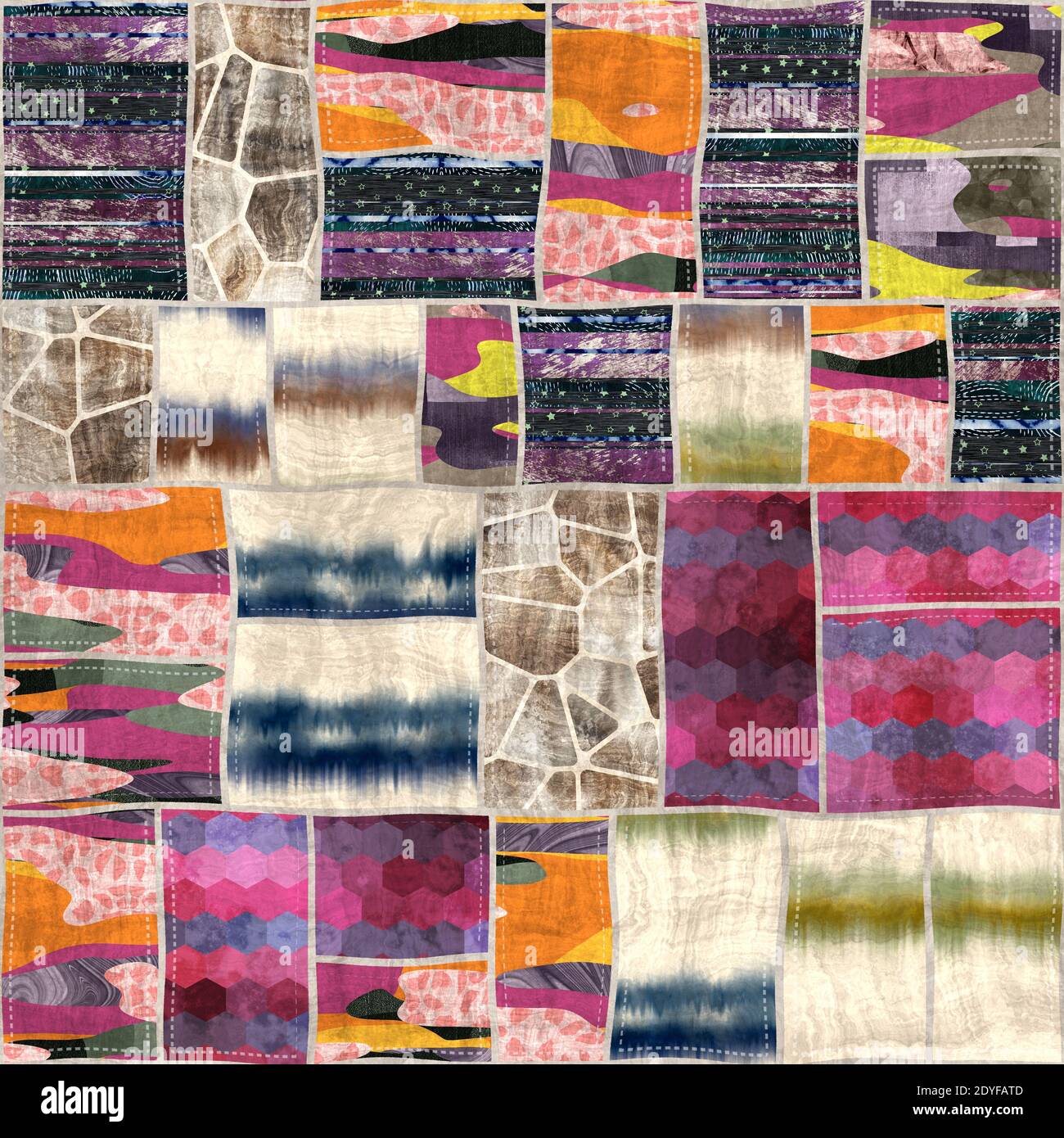 Seamless patchwork collage mix quilt pattern print Stock Photo - Alamy