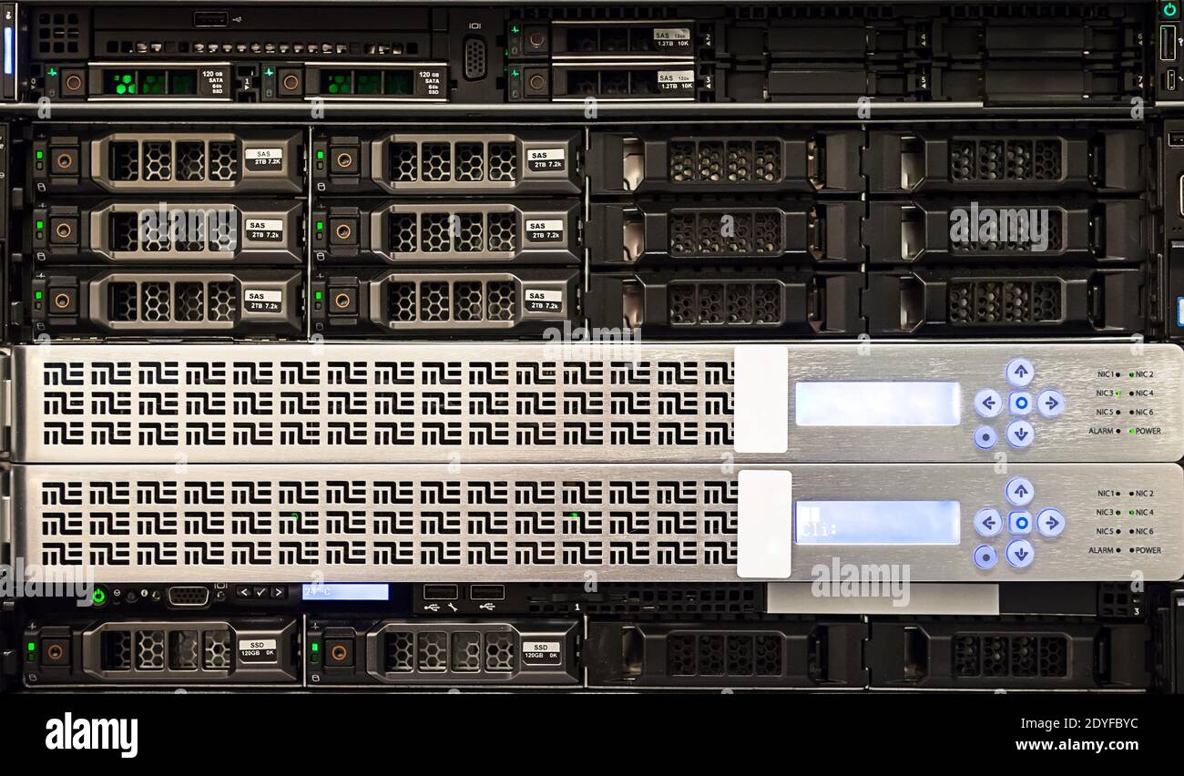 closeup of data center hardware - front side of storage server Stock ...