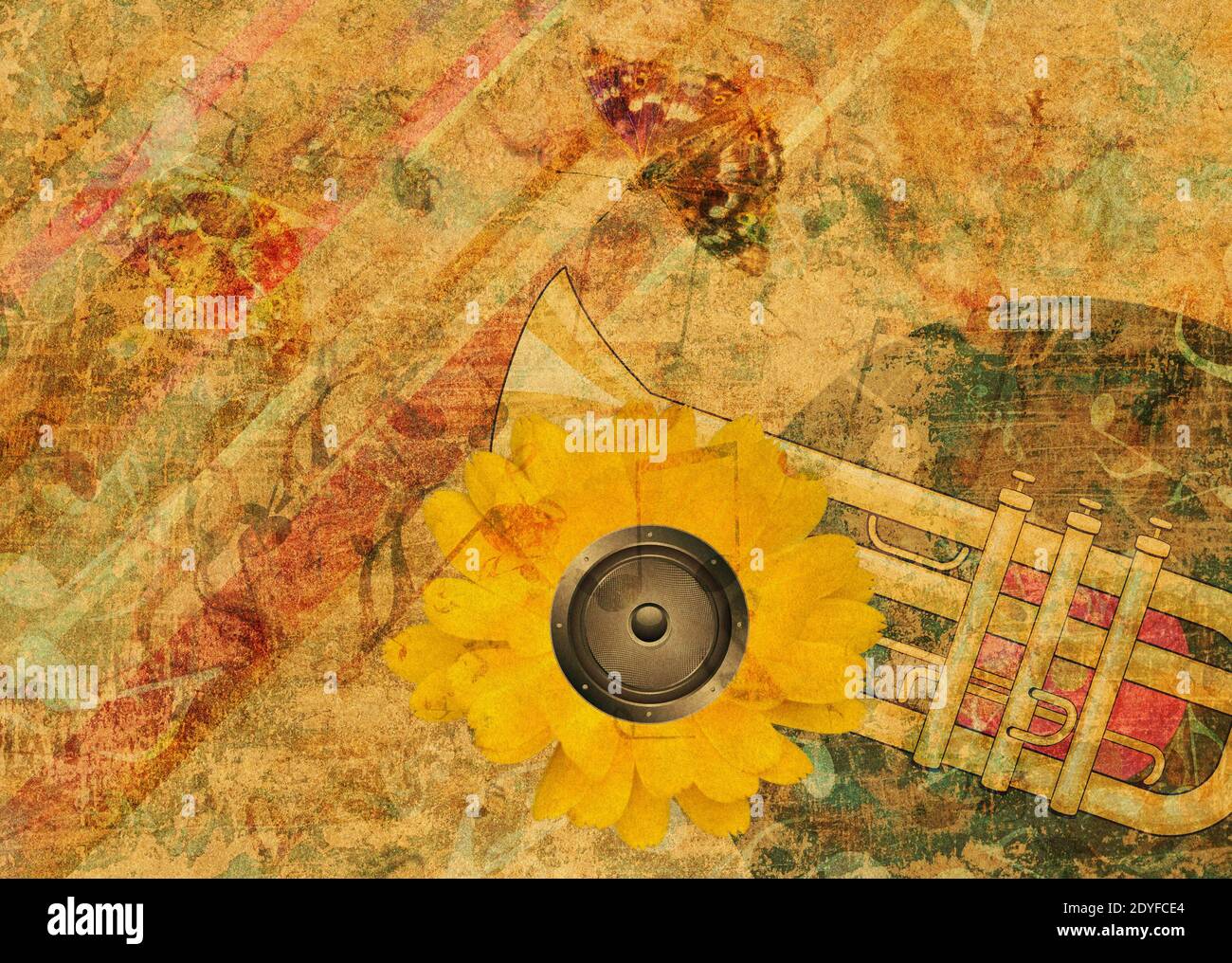 Abstract retro music design with trumpet and music notes Stock Photo ...