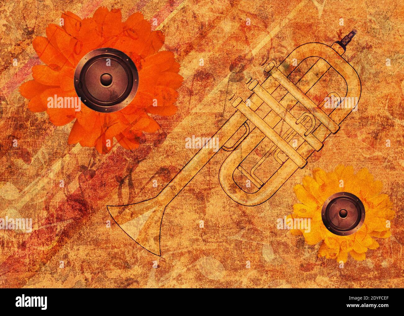 Abstract retro music design with trumpet and music notes Stock Photo ...