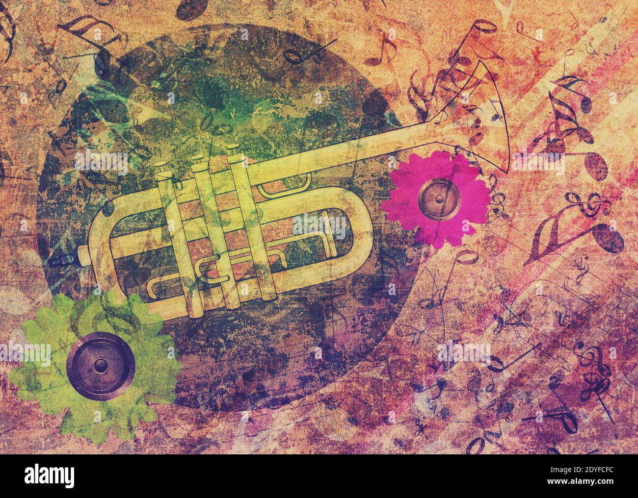 Abstract retro music design with trumpet and music notes Stock Photo ...