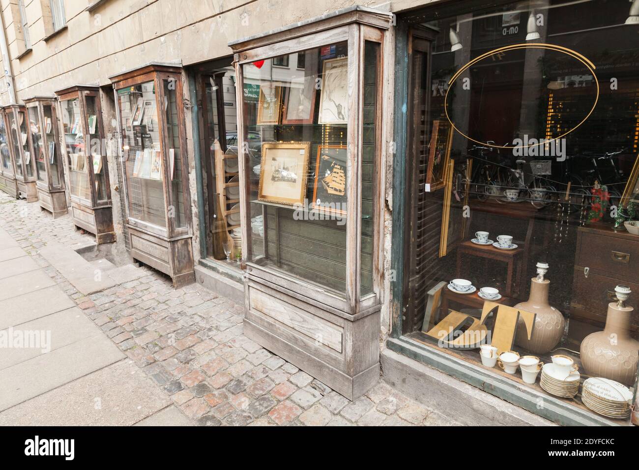 Copenhagen, Denmark - December 10, 2017: Old town street with antique ...