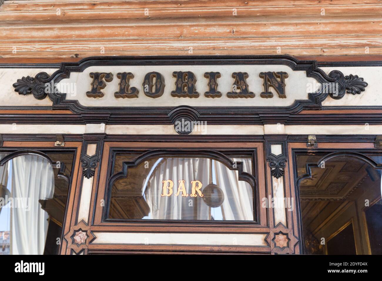 Venice Italy Sign in front of Cafe Florian on St Mark's Square Stock ...