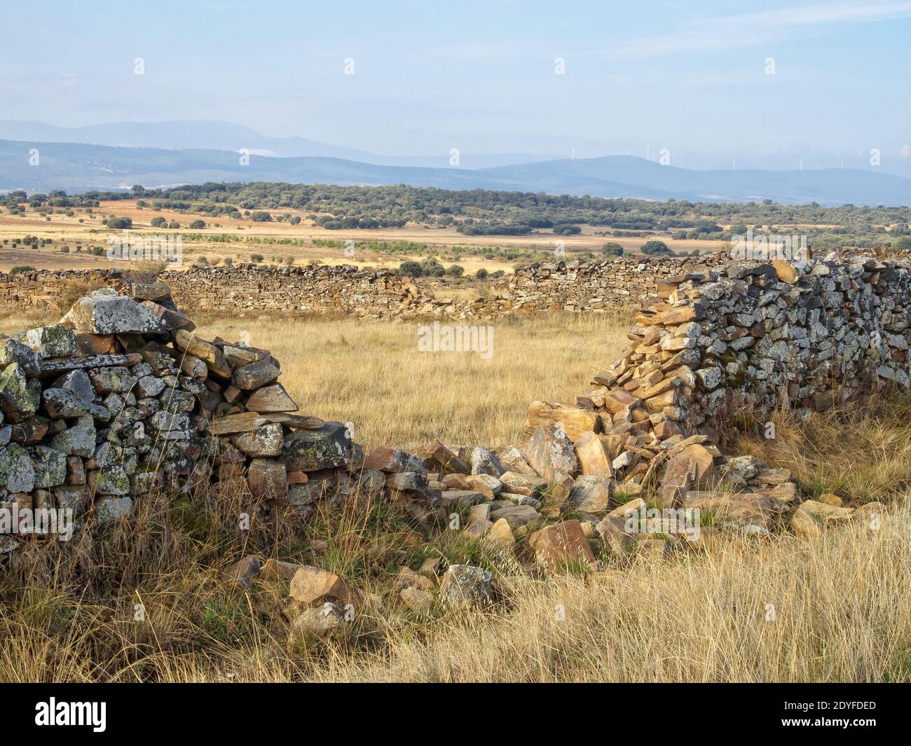 Collapsed and crumbling dry stone walls at the end of the village ...