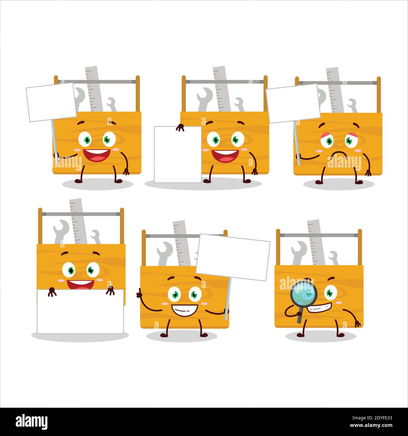 Wooden toolbox cartoon character bring information board. Vector ...
