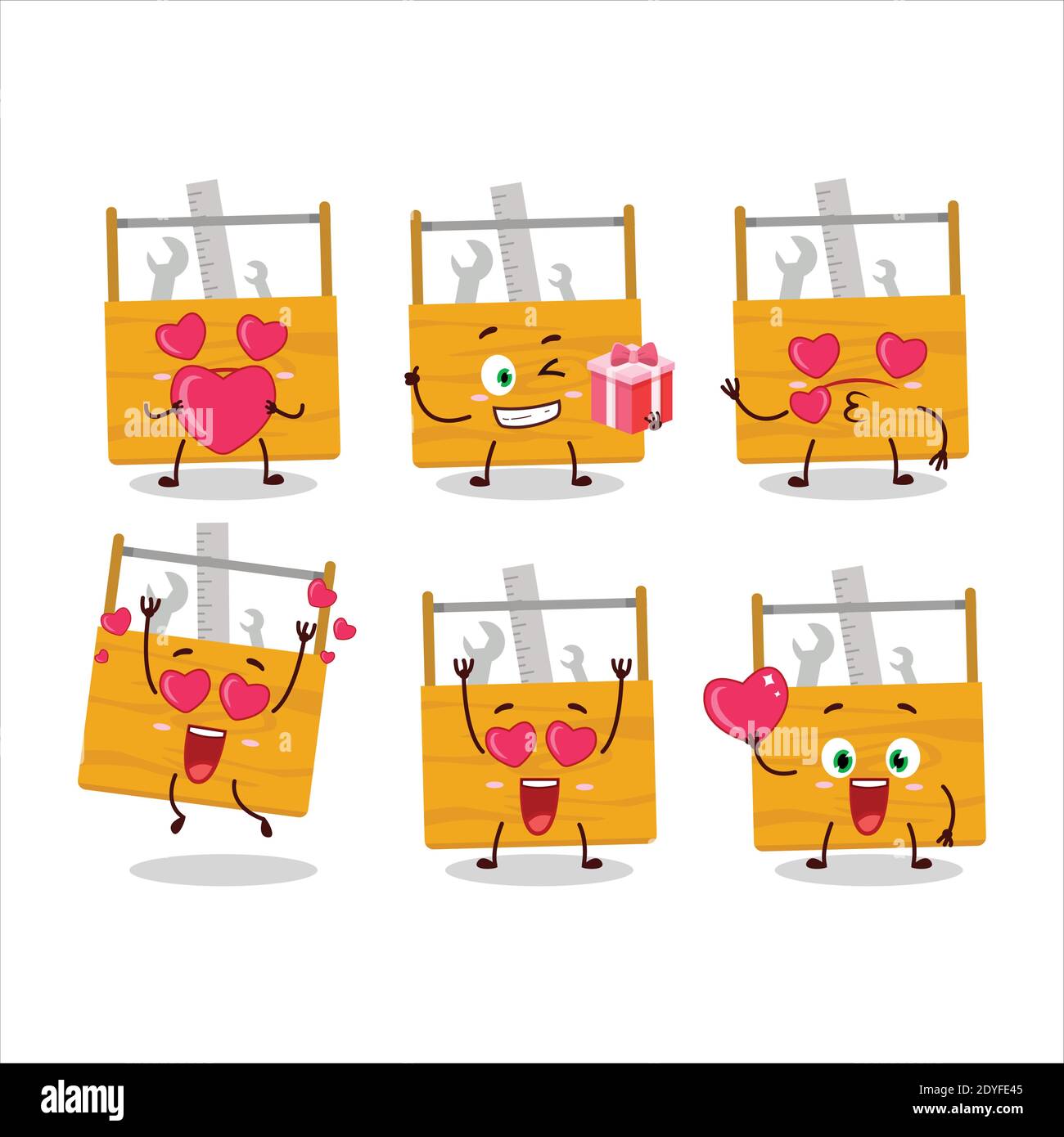 Wooden toolbox cartoon character with love cute emoticon. Vector ...