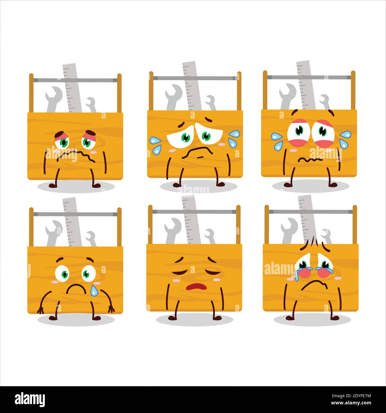 Wooden toolbox cartoon character with sad expression. Vector ...