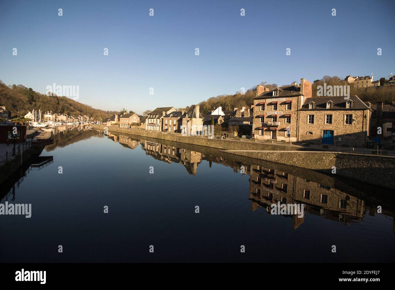 City of Dinan. Port of Dinan overlooking the river Rance. Ville de ...