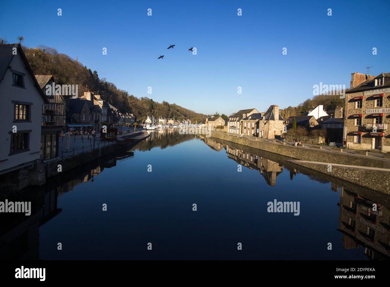 City of Dinan. Port of Dinan overlooking the river Rance. Ville de ...