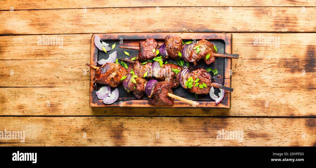 Turkish or arabic tradition liver kebab on skewers Stock Photo - Alamy