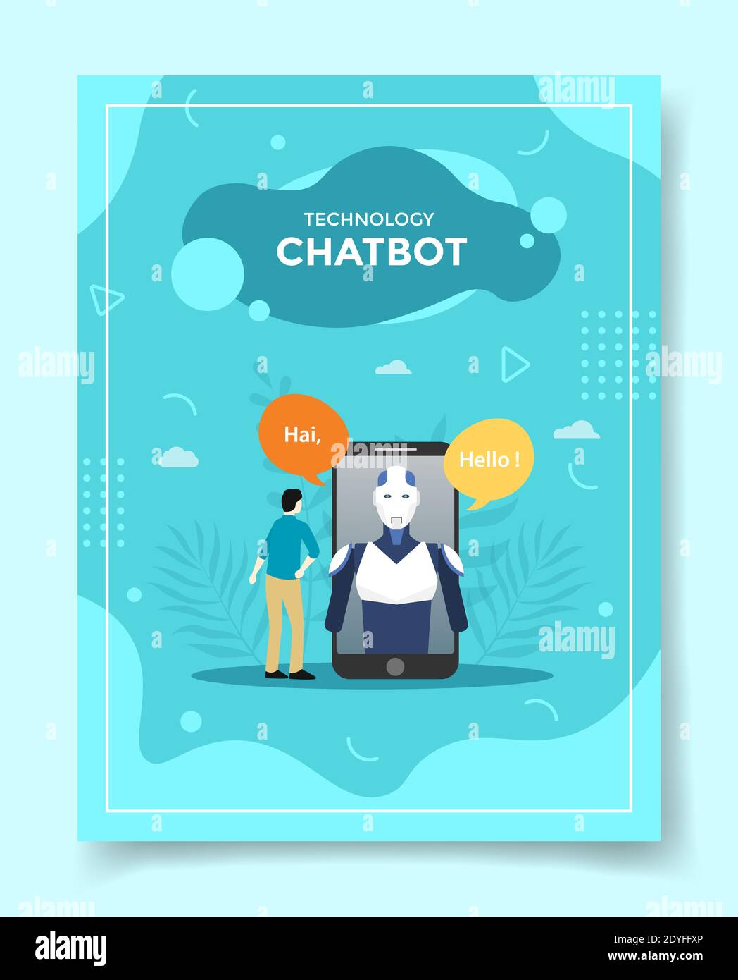 chatbot concept men front smartphone robot in screen display speak talk ...