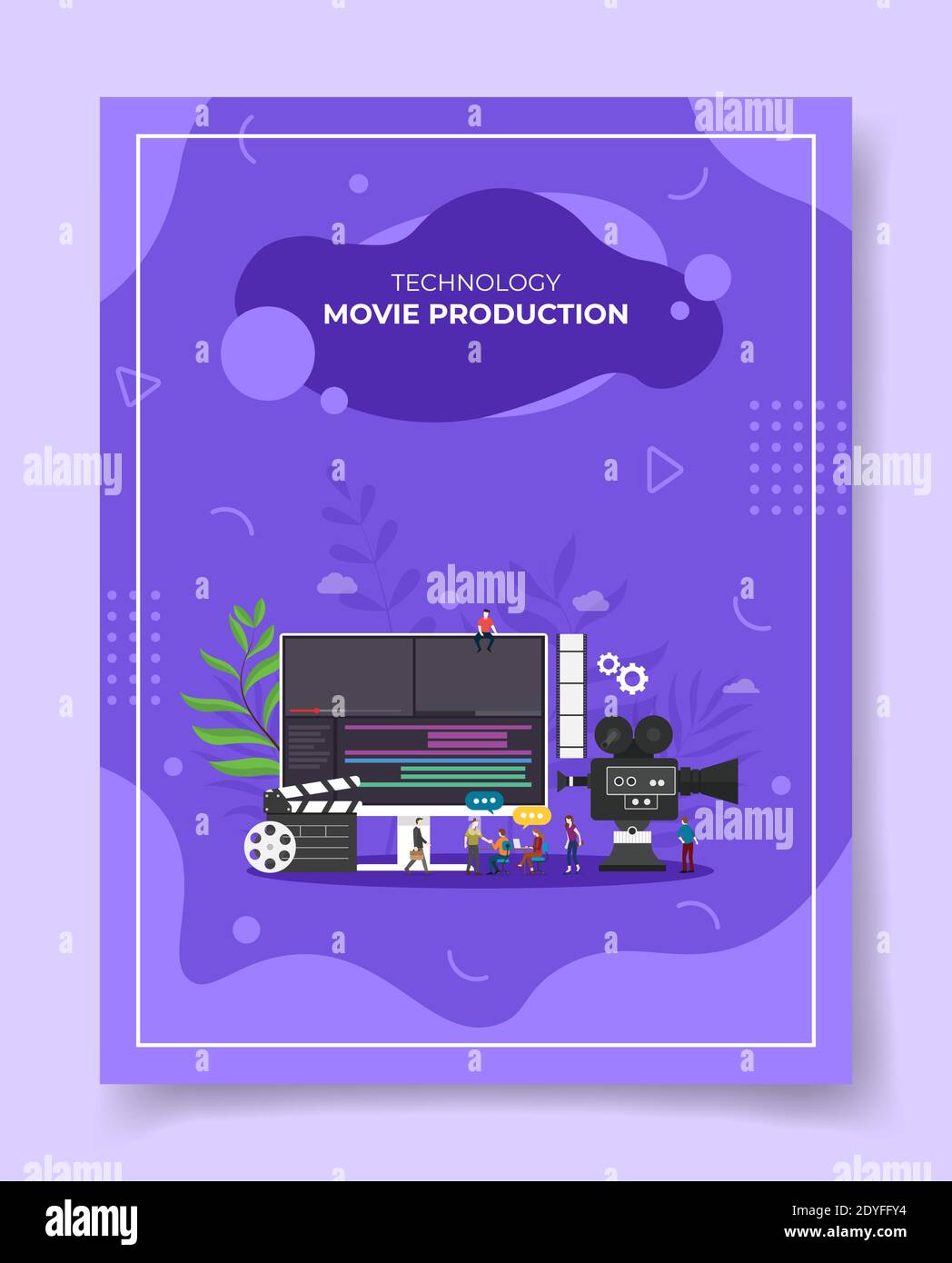 movie production concept people around camera claperboard computer ...