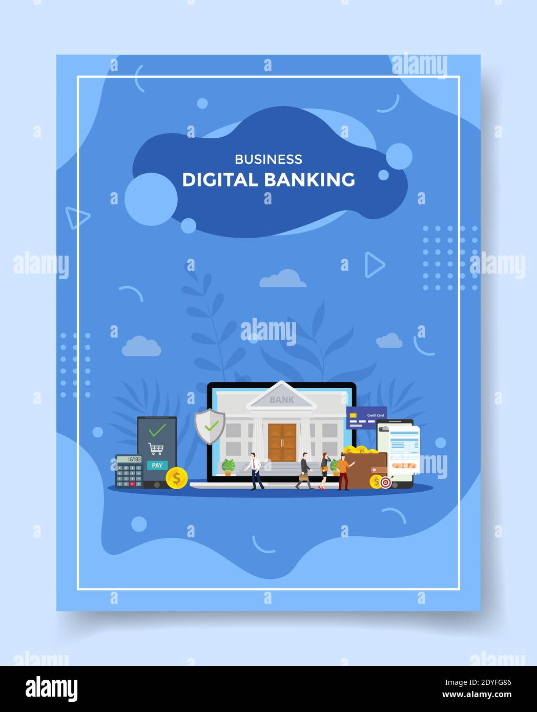 digital business banking concept people around laptop bank office in ...