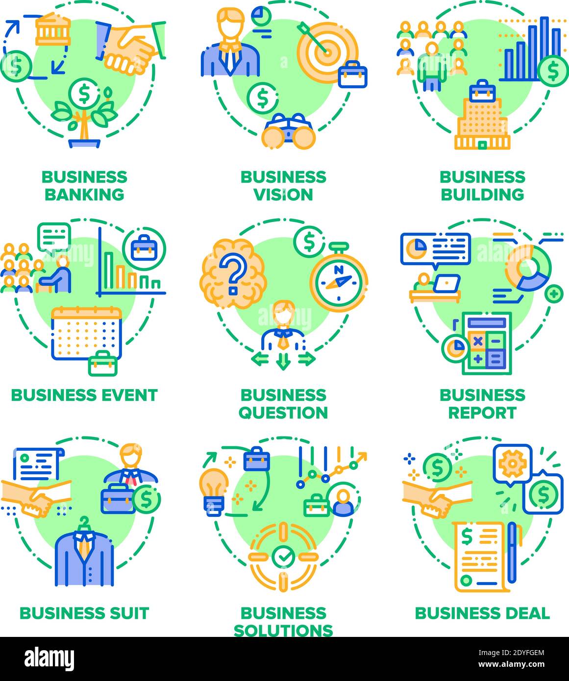 Business Goal Set Icons Vector Color Illustrations Stock Vector Image ...