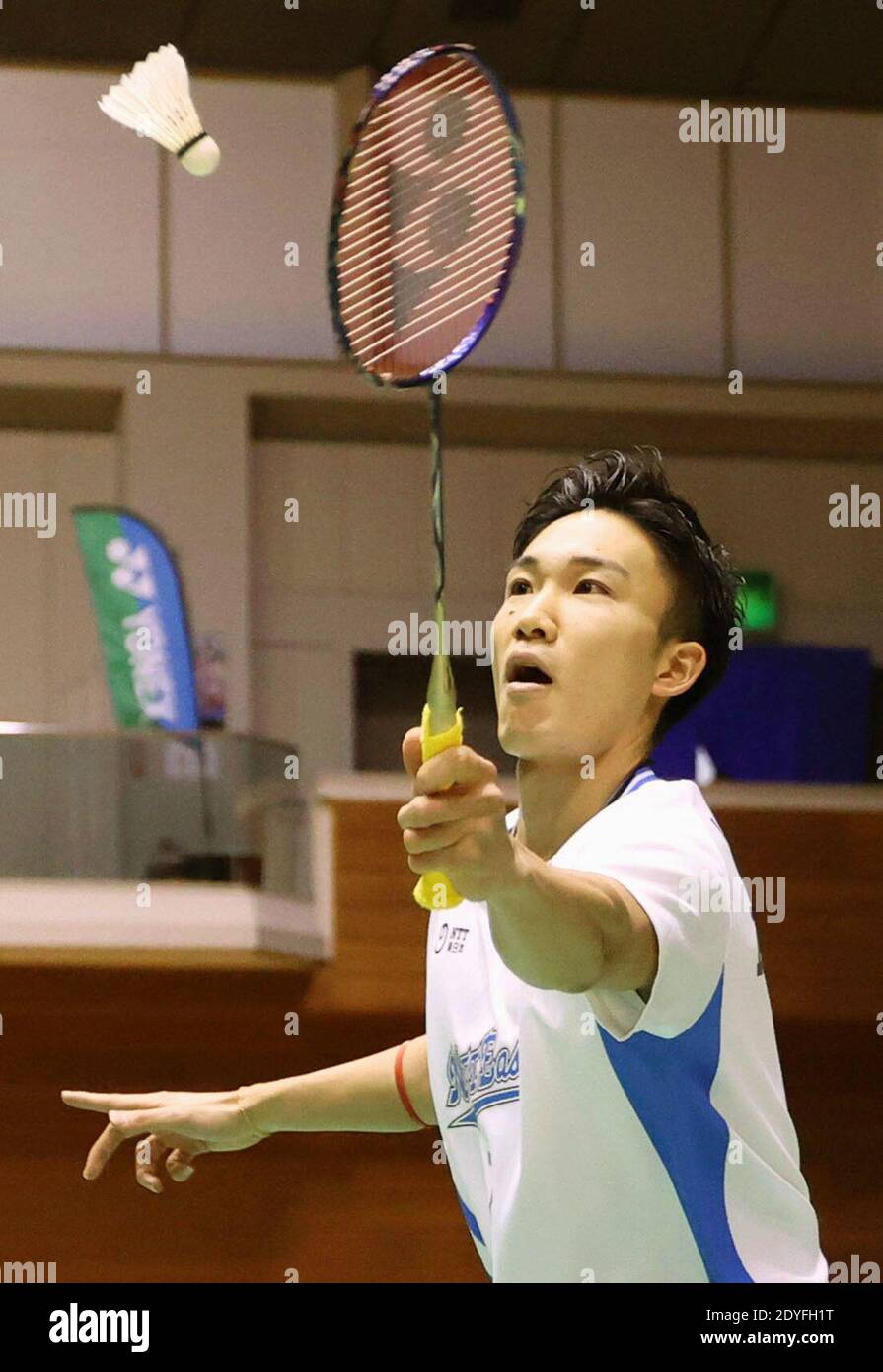 Kento Momota plays against Yushi Tanaka in the men's singles semifinals ...